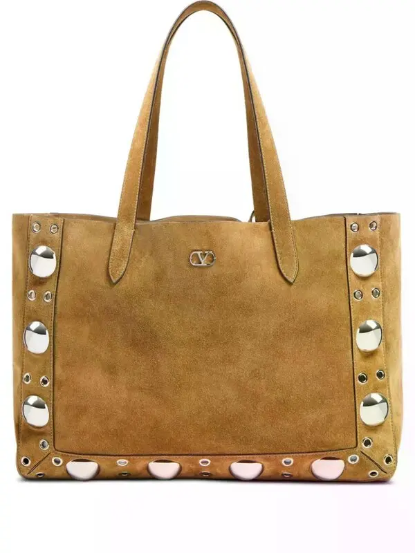 Valentino Garavani Studded Suede Tote - Brown