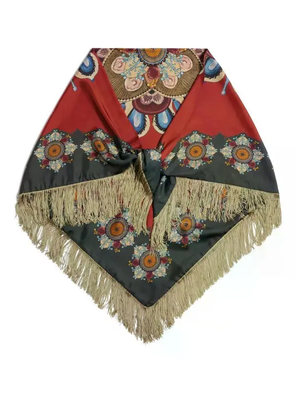 La DoubleJ Floral-print Fringed Scarf - Red