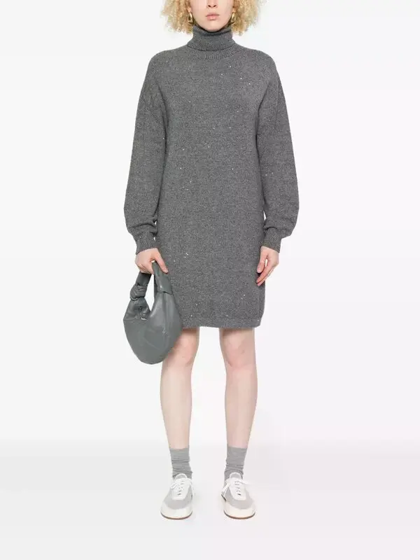Liu Jo Embellished Knit Turtleneck Dress In Grey - 30% Off | Editorialist