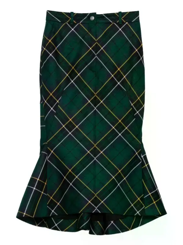 Alexander McQueen Plaid Flared Hem Skirt - Green