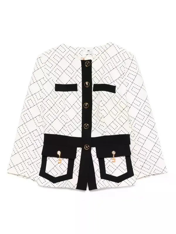 Elisabetta Franchi Geometric-pattern Double-crepe Jacket - Neutrals