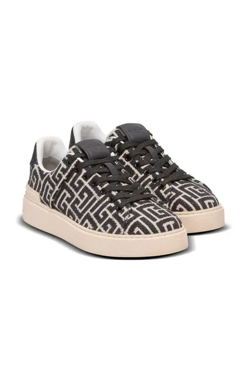 Balmain B-court Monogrammed Canvas Trainers - Black