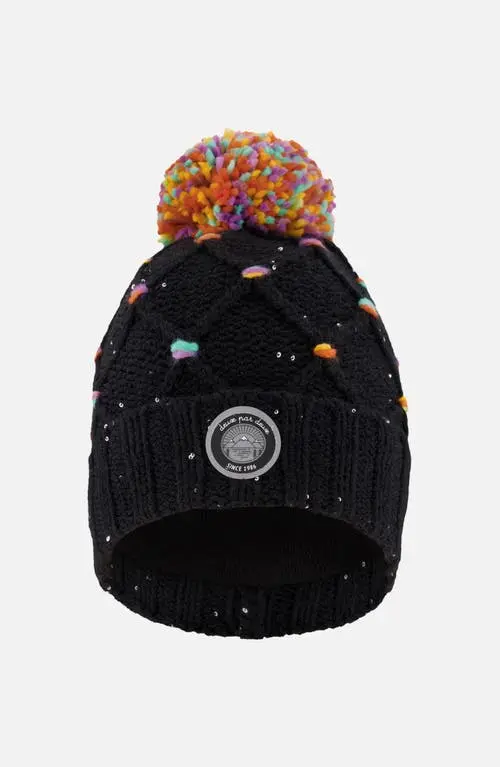 DEUX PAR DEUX Lined Knit Pompom Beanie - Black And Multicolor