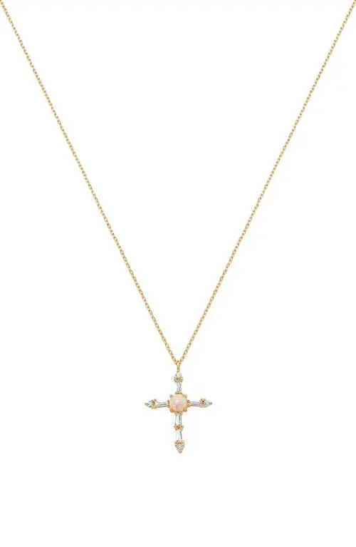 BEARFRUIT JEWELRY 14k Plated Opal Cross Pendant Necklace - Gold