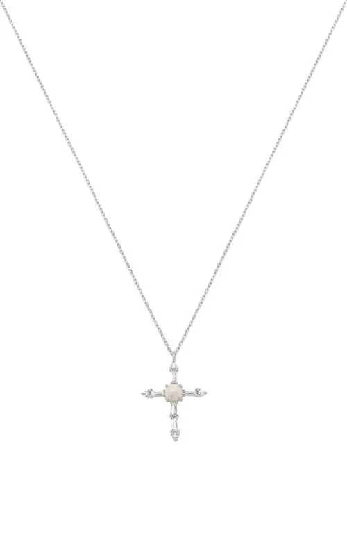 BEARFRUIT JEWELRY 14k Plated Opal Cross Pendant Necklace - Silver