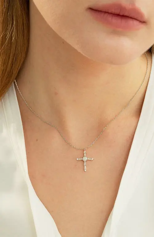 BEARFRUIT JEWELRY 14k Plated Opal Cross Pendant Necklace