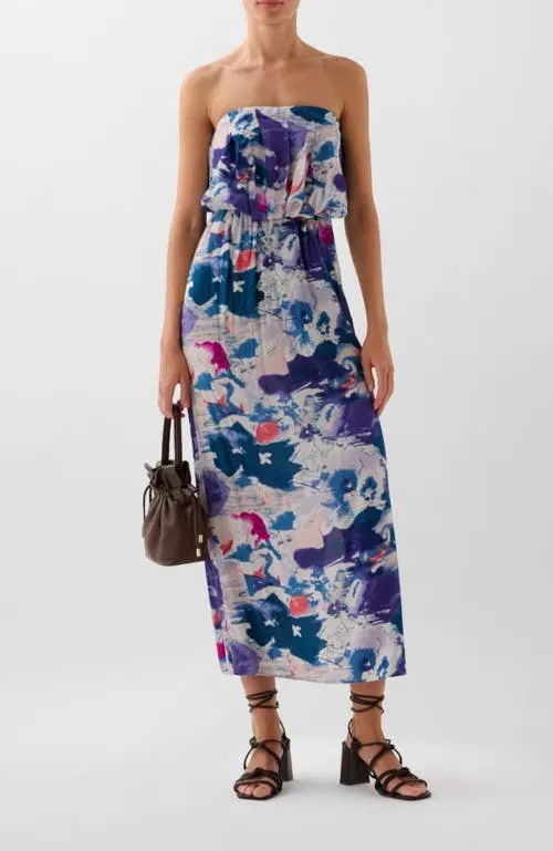 SCALPERS Printed Bandeau Maxi Dress - Blue