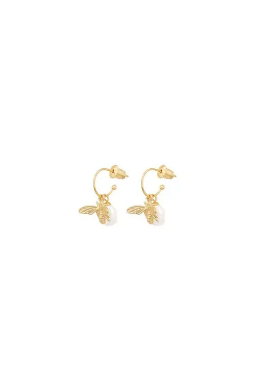 BEARFRUIT JEWELRY Sterling 18k Plated Bee Pearl Earrings - Gold