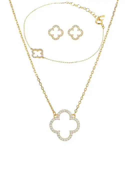 BEARFRUIT JEWELRY 18k Plated Clover Necklace Set - Gold