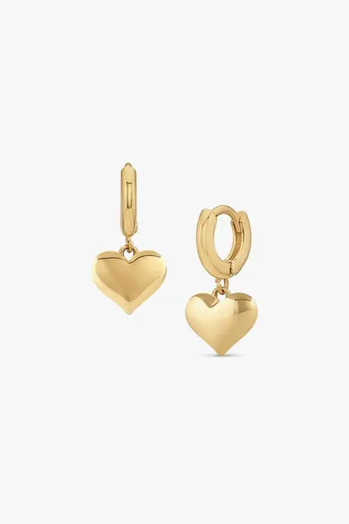 BEARFRUIT JEWELRY 14k Plated Puffed Heart Huggie Earrings - Gold
