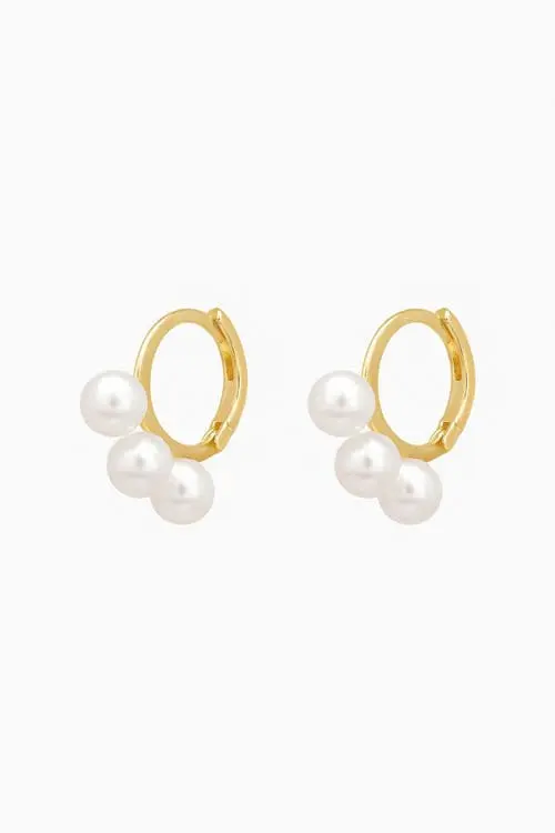 BEARFRUIT JEWELRY 18k -plated Triple Pearl Hoop Earrings - Gold