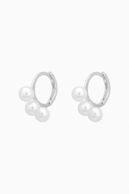 BEARFRUIT JEWELRY Sterling Plated Triple Pearl Hoop Earrings - Silver