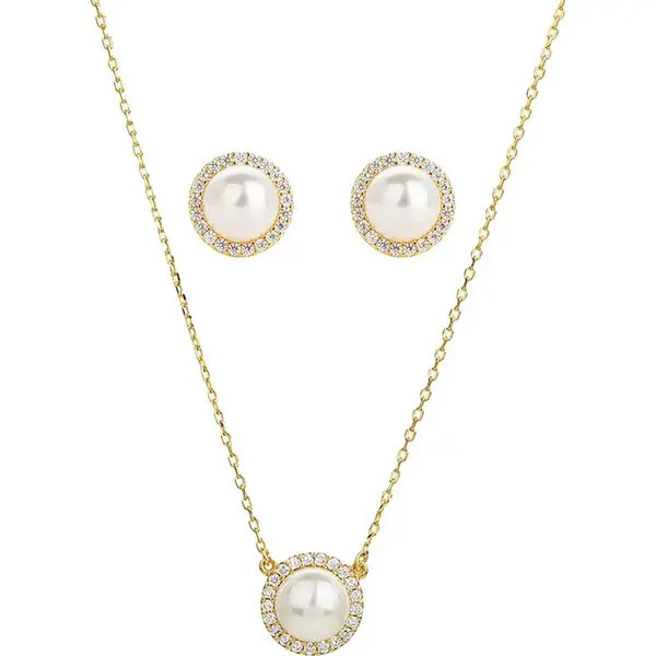 BEARFRUIT JEWELRY Eleanor Pearl Necklace & Stud Earring Set - Gold