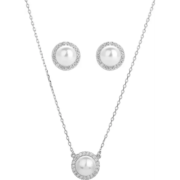 BEARFRUIT JEWELRY Eleanor Pearl Necklace & Stud Earring Set - Silver