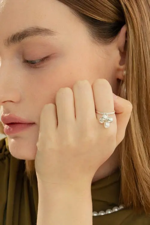 BEARFRUIT JEWELRY Sterling Cluster Pearl Adjustable Ring