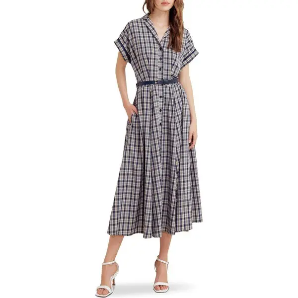 FREEMARKET Belted Plaid Shirtdress