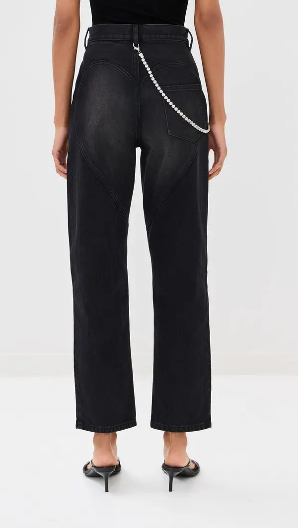 AREA Slit Jeans With Crystal Embellished Chain