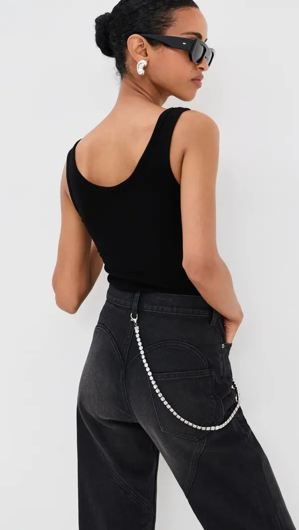 AREA Slit Jeans With Crystal Embellished Chain