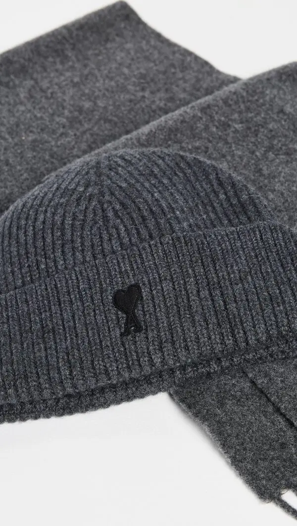 Ami Felted Beanie - Gris Chine/noir