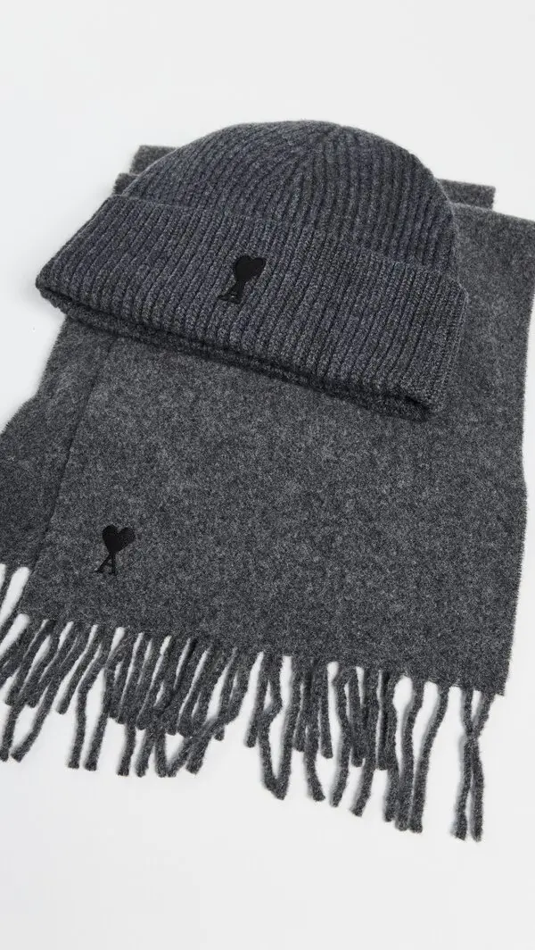 Ami Felted Beanie - Gris Chine/noir