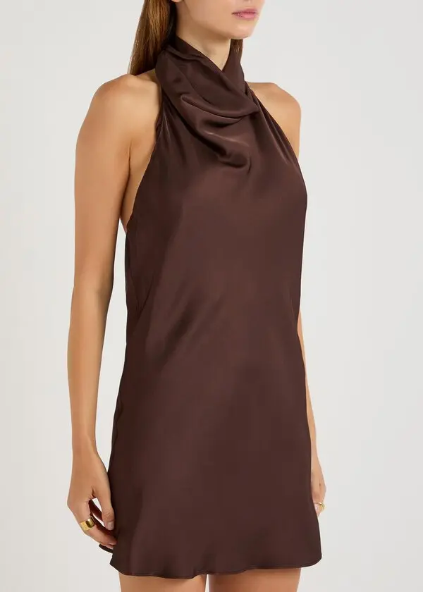 Armarium Camille Satin Mini Dress In Chocolate - 60% Off | Editorialist