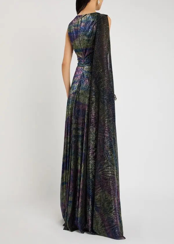 Talbot Runhof Scarf-effect Metallic-weave Gown
