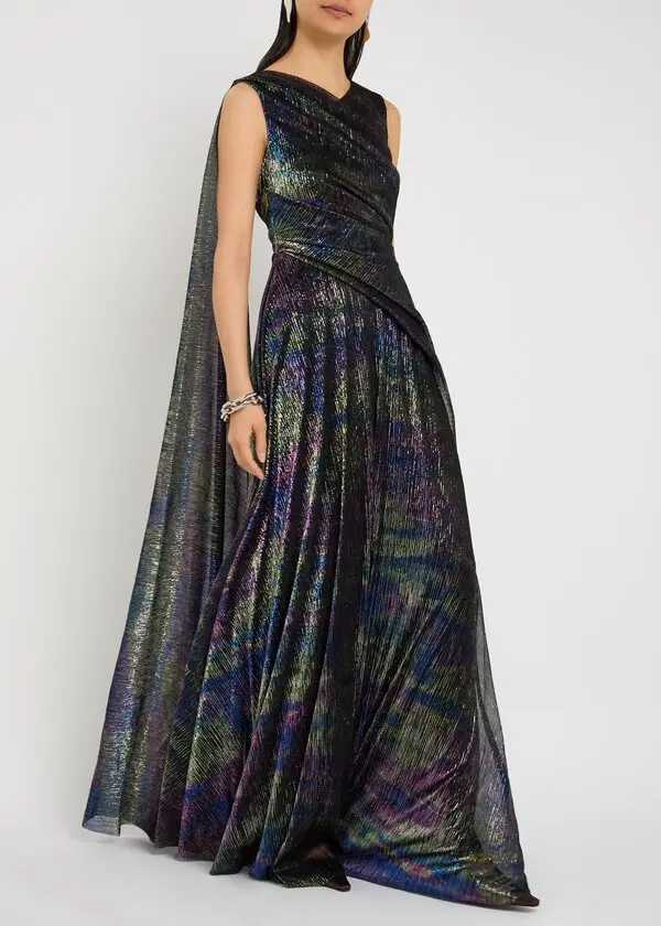 Talbot Runhof Scarf-effect Metallic-weave Gown
