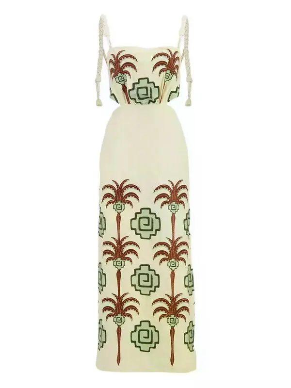 Johanna Ortiz Palm Tree Embroidered Maxi Dress - Neutrals