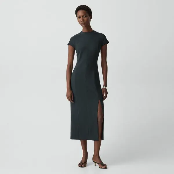 Theory Admiral Crepe Short-sleeve Midi Dress - Rich Green