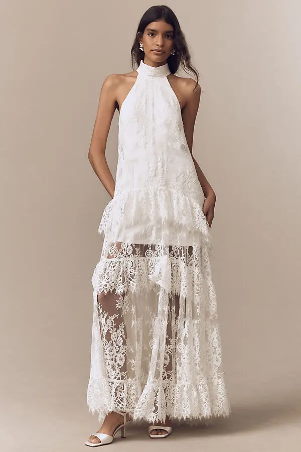 Bhldn Lace Halter Peekaboo Maxi Dress