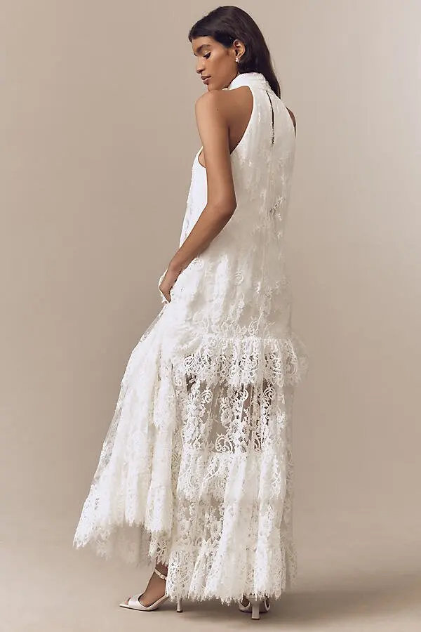 Bhldn Lace Halter Peekaboo Maxi Dress - White | Editorialist