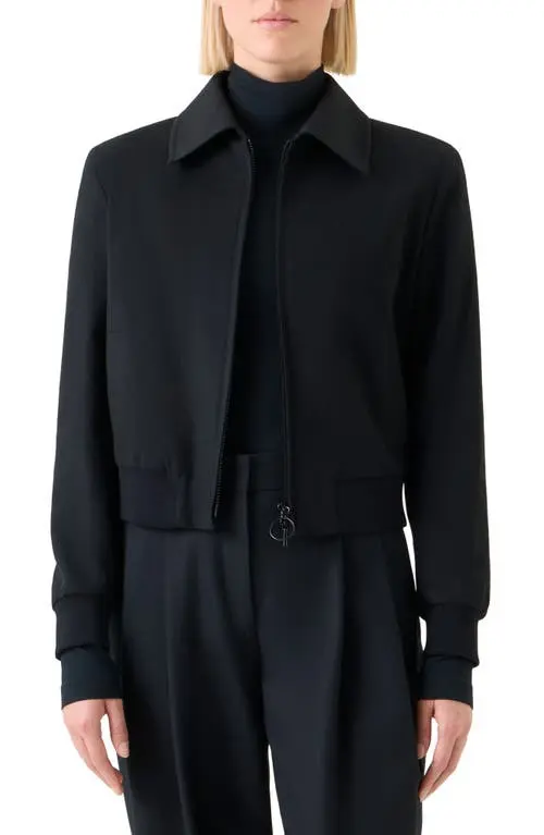 Akris Wool Blend Crop Bomber Jacket