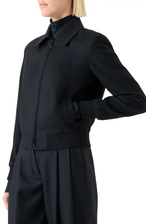 Akris Wool Blend Crop Bomber Jacket