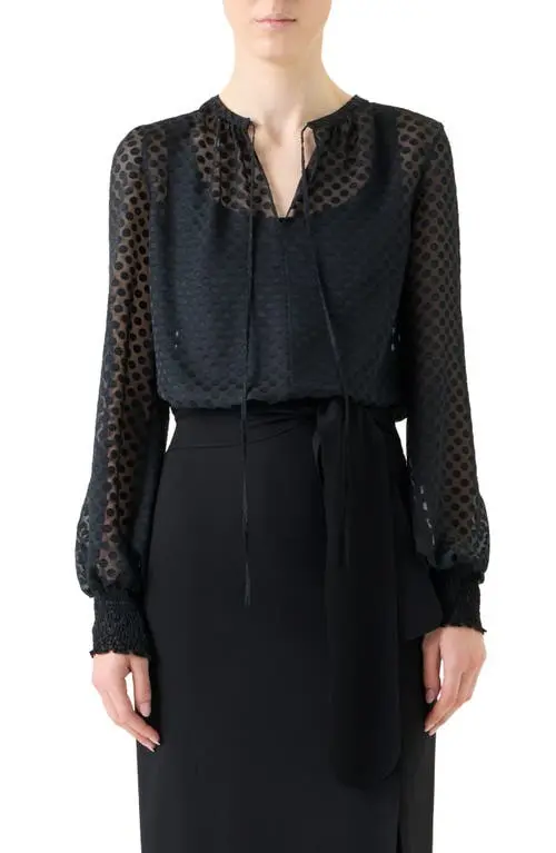 Akris Polka Dot Devoré Peasant Top