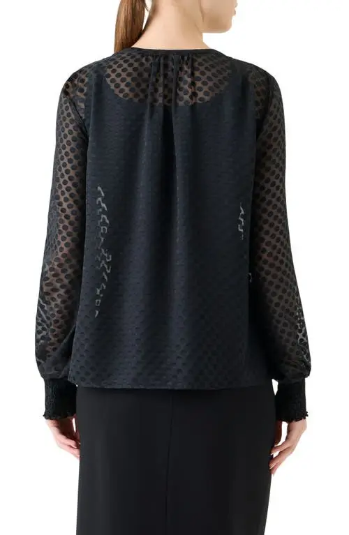 Akris Polka Dot Devoré Peasant Top