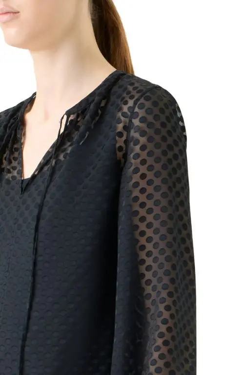 Akris Polka Dot Devoré Peasant Top