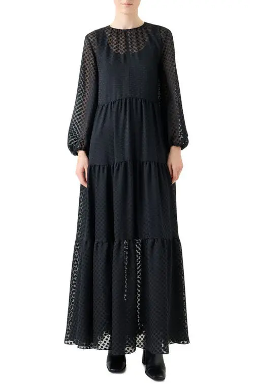 Akris Polka Dot Long Sleeve Devoré Dress - Black