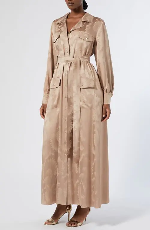 Marina Rinaldi Ottimo Fan Jacquard Long-sleeve Shirtdress - Beige