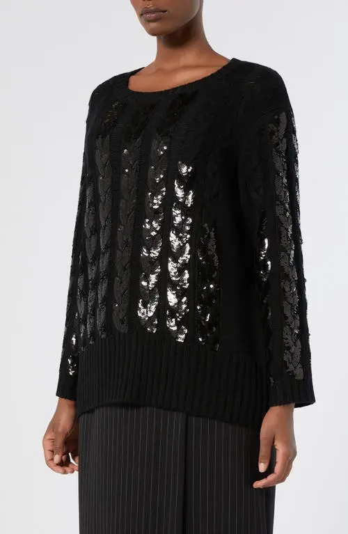 Marina Rinaldi Zac Sequin Cable Stitch Virgin Wool Blend Sweater