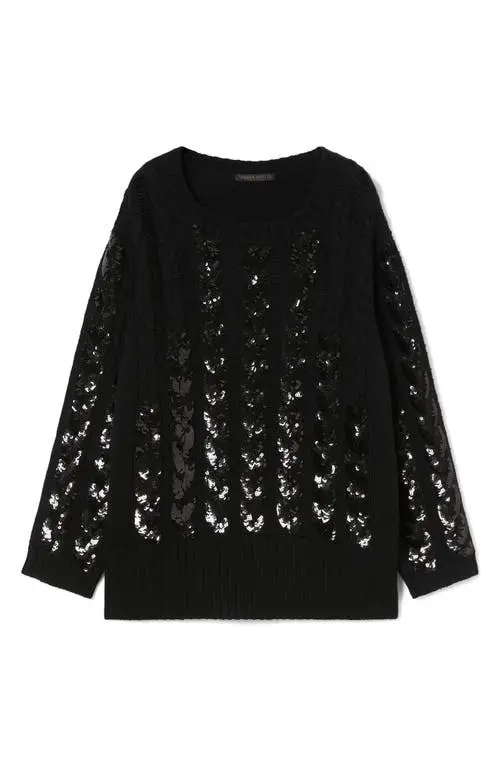 Marina Rinaldi Zac Sequin Cable Stitch Virgin Wool Blend Sweater