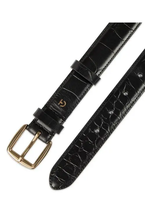 Cole Haan Feather Edge Leather Belt - Black Croc