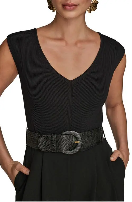 Donna Karan New York Sleeveless Belted Mixed Media Jumpsuit