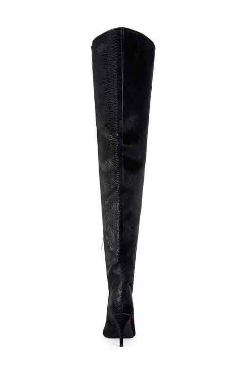 AZALEA WANG Halina Snakeskin Embossed Thigh High Boots