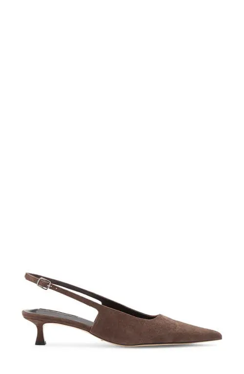 TONY BIANCO Crush Slingback Pointed Toe Kitten Heel Pump - Espresso Suede