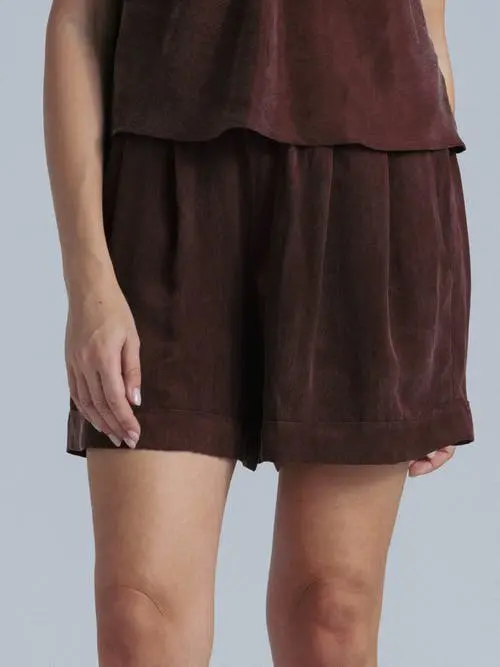 ALAS High Waisted Cupro Shorts - Rust