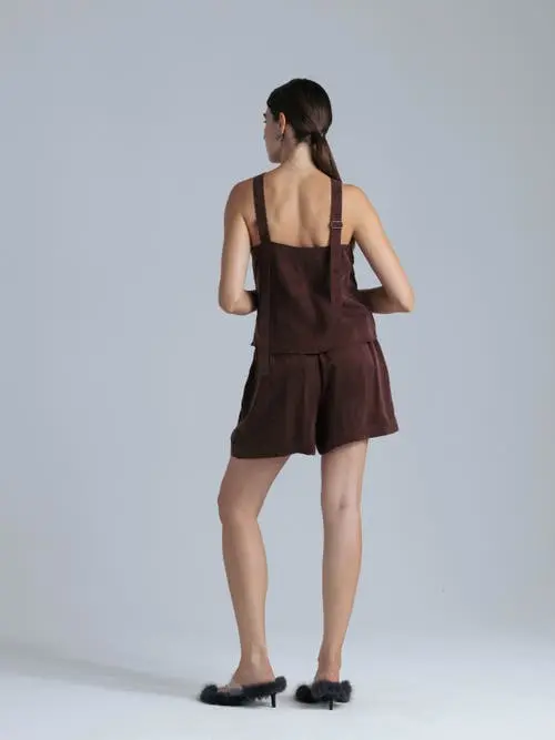 ALAS High Waisted Cupro Shorts - Rust