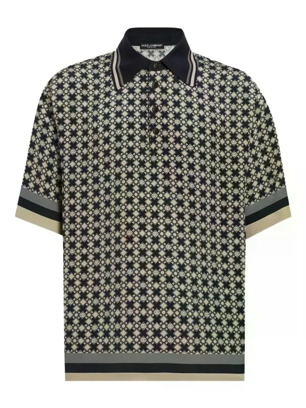 Dolce & Gabbana Printed Marocain Crêpe Polo Shirt - Blue