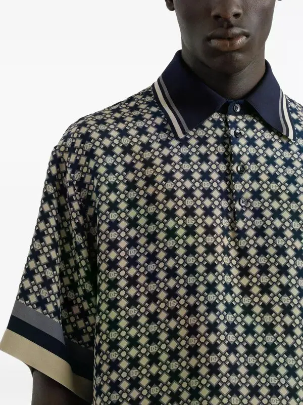 Dolce & Gabbana Printed Marocain Crêpe Polo Shirt - Blue