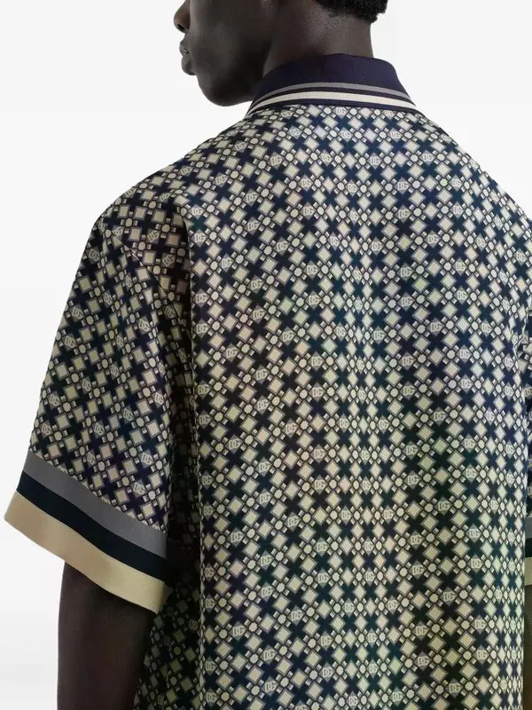 Dolce & Gabbana Printed Marocain Crêpe Polo Shirt - Blue