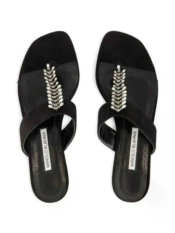 Manolo Blahnik Crystal-embellished Suede Flat Sandals